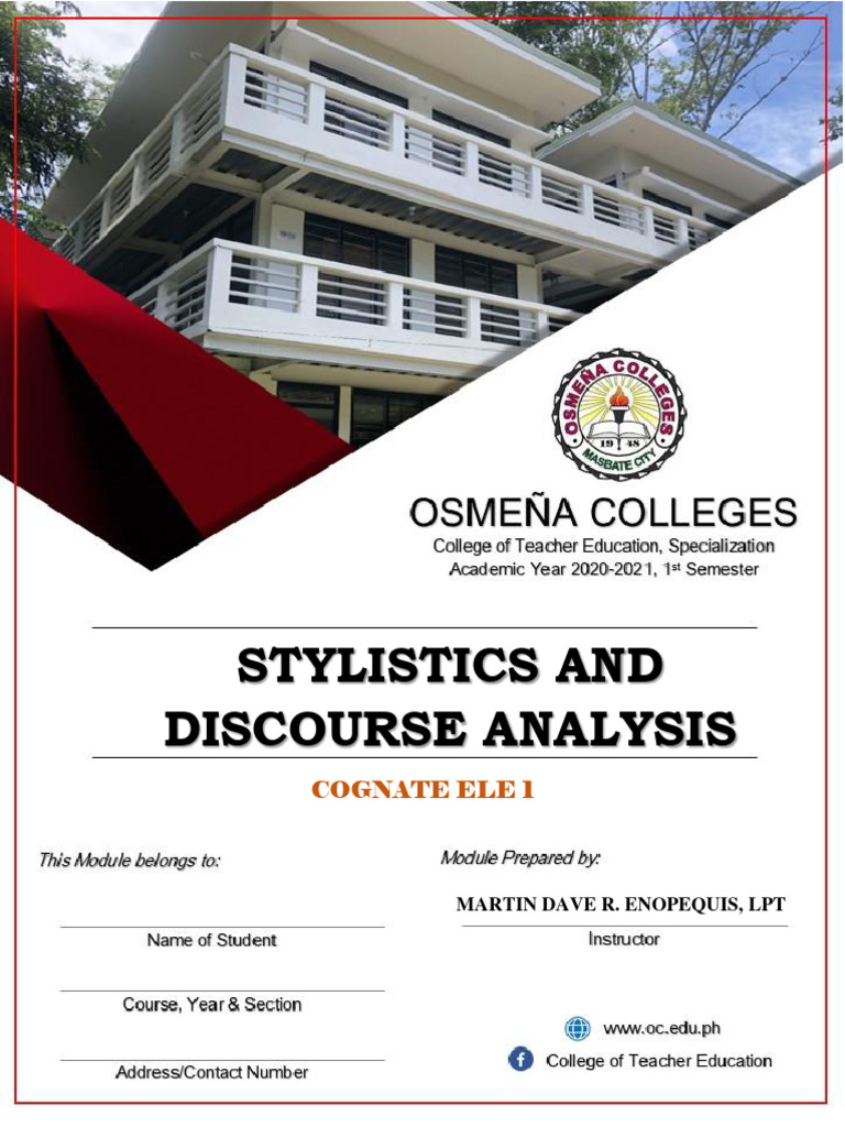 Stylistics And Discourse Analysis Prelim Module Pdf Linguistics