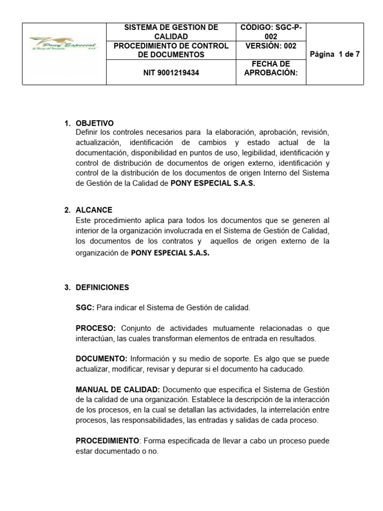 Procedimiento de Control de Documentos GESTION | PDF | Sistema de ...