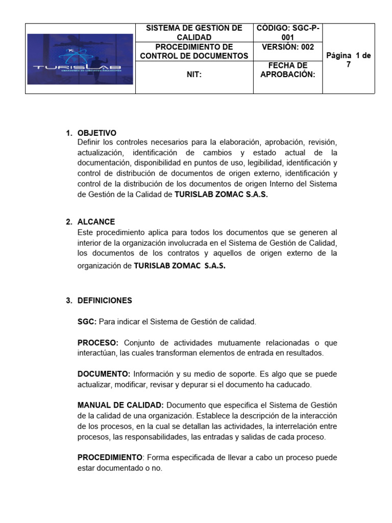 Procedimiento Control de Documentos SGC | PDF | Sistema de manejo de ...