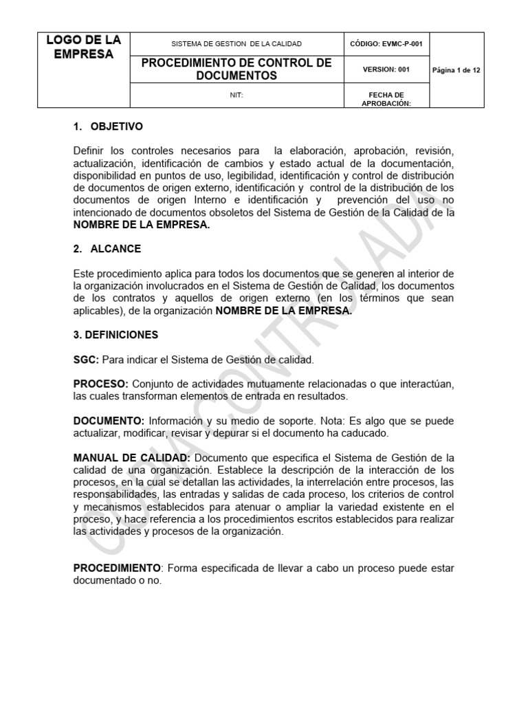 Procedimiento de Control de Documentos | PDF | Sistema de manejo de ...