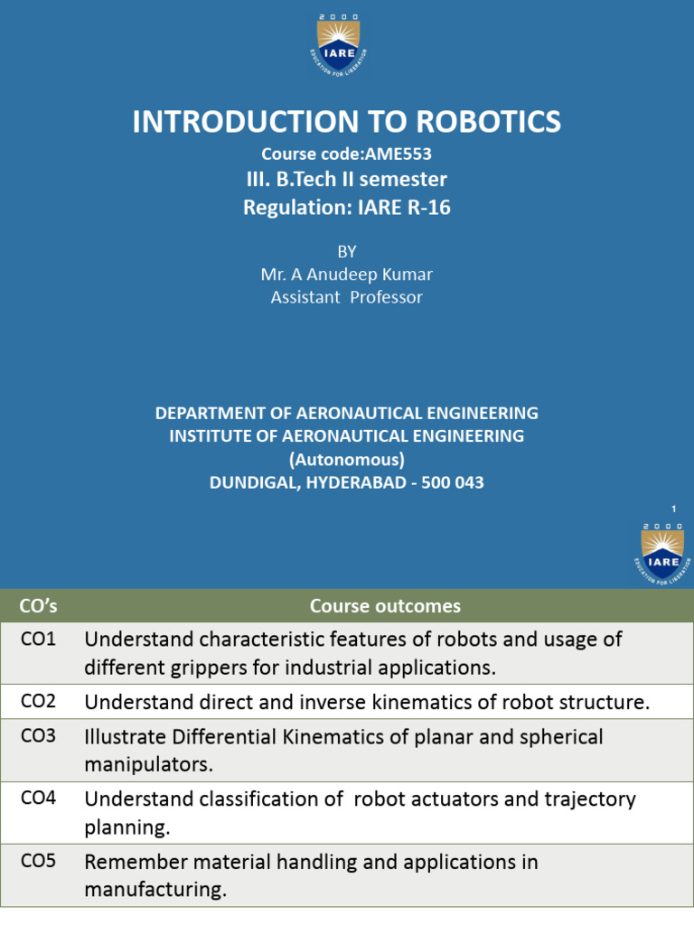 Introduction to Robotics Course Overview | PDF | Cartesian Coordinate ...