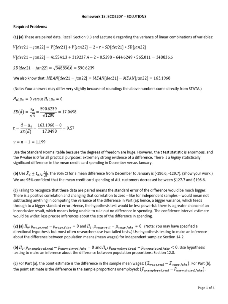 HW 15 220 Soln | PDF | Standard Error | Statistical Significance