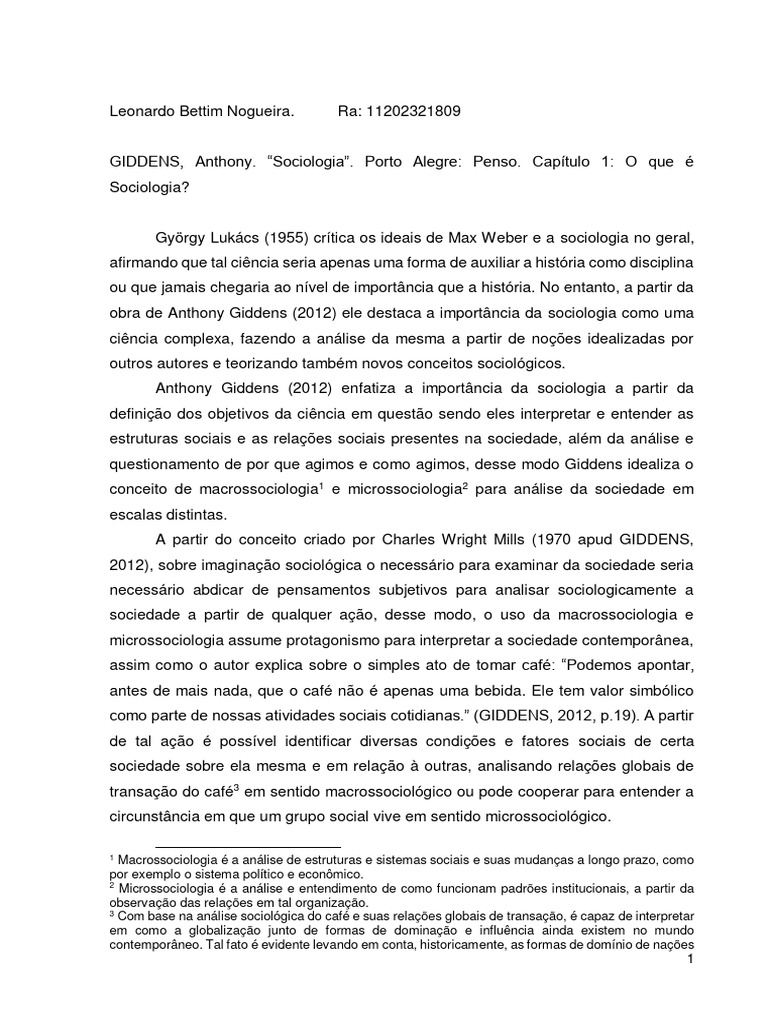 Resenha Leonardo Bettim Nogueira | PDF | Sociologia | Émile Durkheim