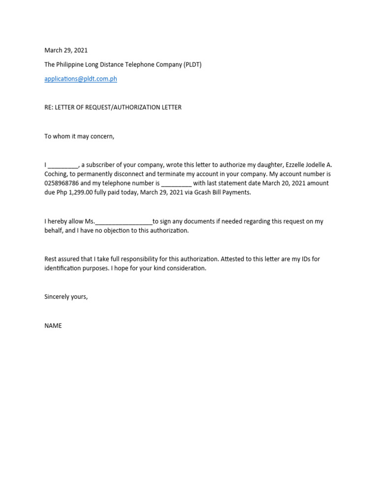 PLDT Letter of Request | PDF
