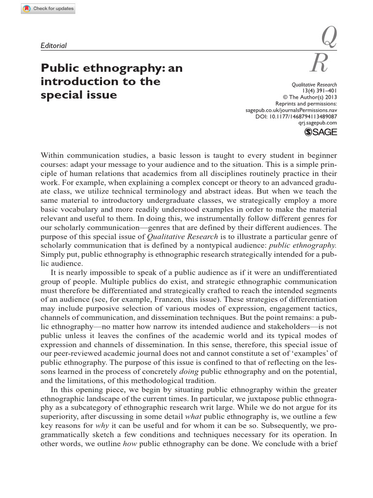 2013 Public Ethnography An Introduction To The Special Issue | PDF | Ethnography | Anthropology