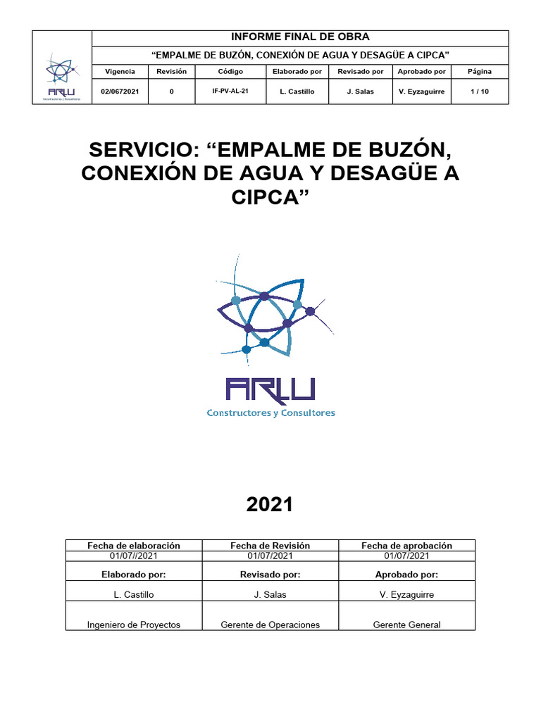 Informe Final de Obra | PDF | Hormigón | Tubería (transporte de fluidos)
