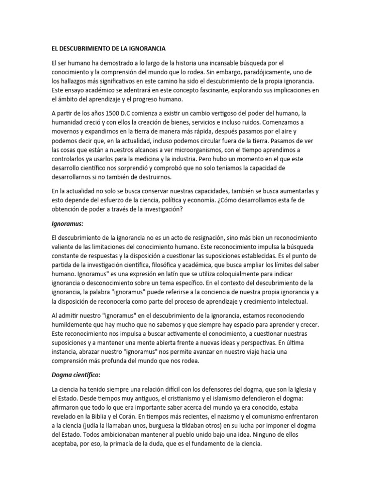 El Descubrimiento De La Ignorancia Pdf Ignorancia Conocimiento