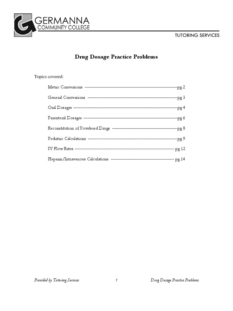 Drug Dosage Calculation Practice | PDF | Intravenous Therapy | Dose ...