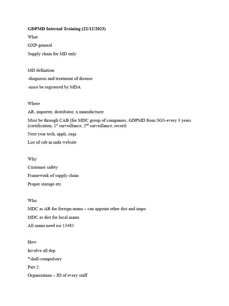 GDPMD Internal Auditor Training Overview | PDF