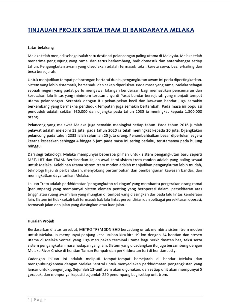 Melaka Tram Executive - Summ | PDF