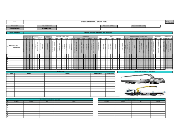 Formato Check List Semanal Camion Pluma Rev. 0 | PDF | Camión | Transporte