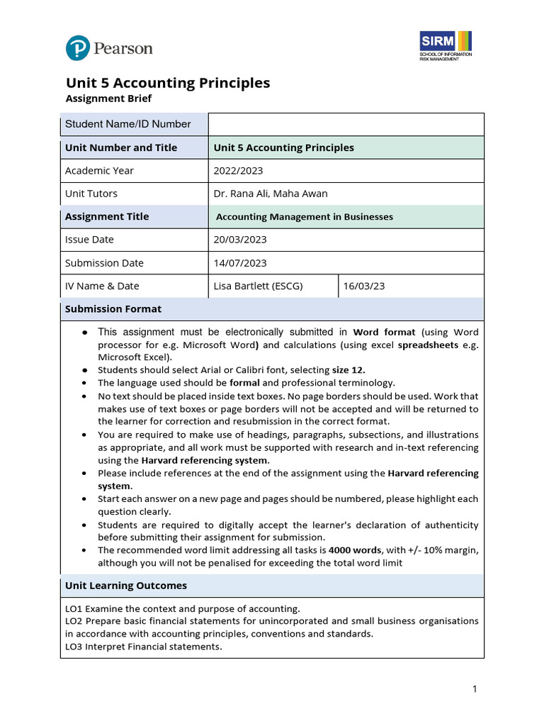 W1-Unit_5_Assignment_Brief_V1.2_1_2 | PDF | Expense | Income Statement