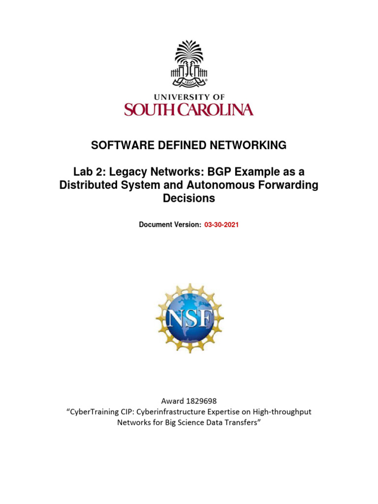 Lab 2 Legacy Networks BGP Example As A Distributed System and Autonomous Forwarding Decisions ...
