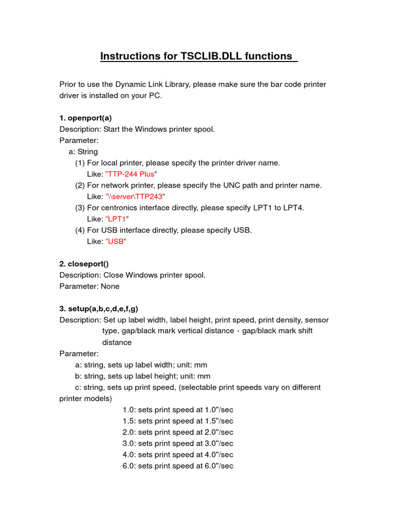 TSC DLL Instruction e | PDF | Universal Product Code | Printer (Computing)