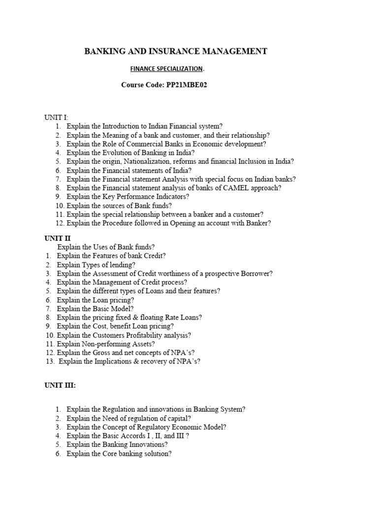 Important Questions in Banking Insurance. | PDF | Banks | Insurance