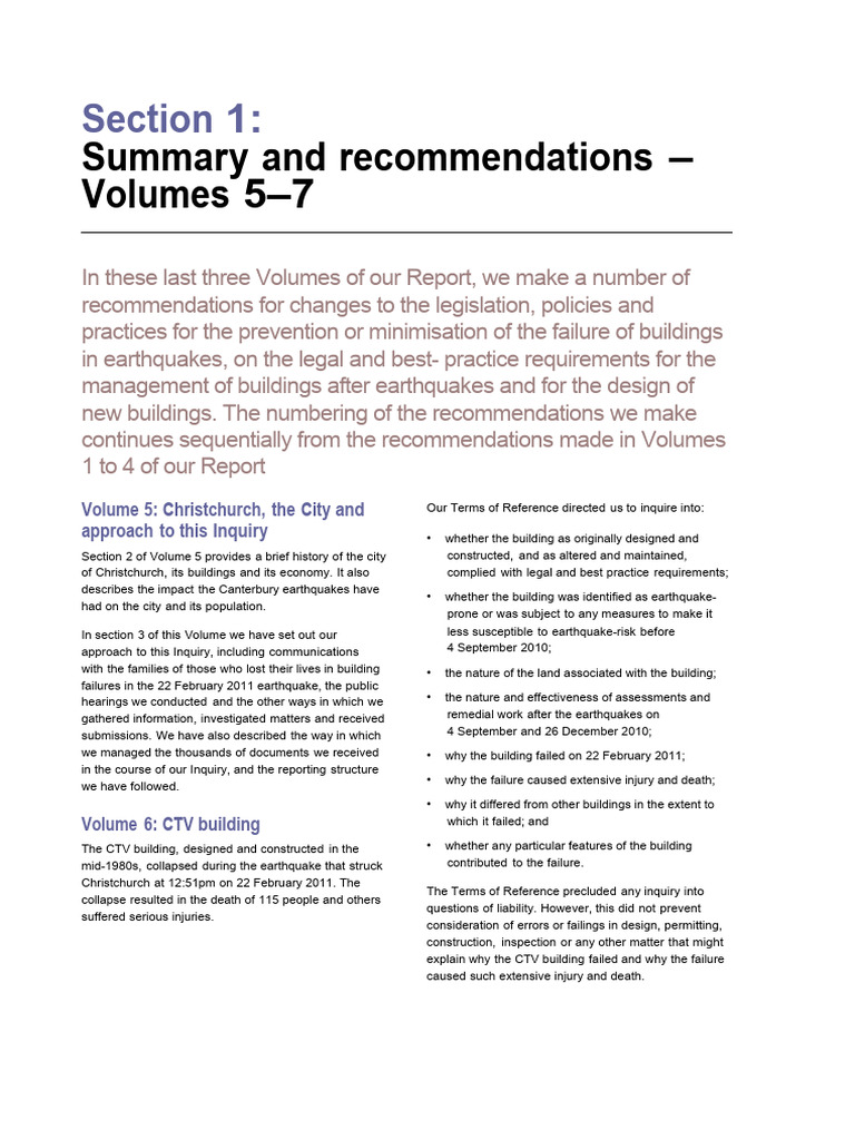 Vol 5 Summary Recommendations | PDF | Emergency Management | Strength Of Materials