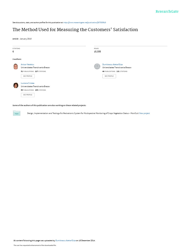 The Method Used For Measuring The Customers Satis | PDF | Customer Satisfaction | Business