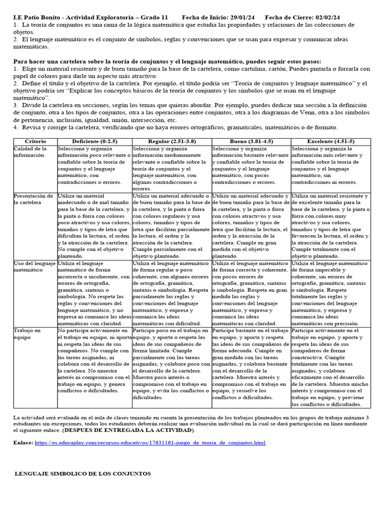Actividad # 1 Grado Undecimo | PDF | Conjunto (Matemáticas) | Teoría