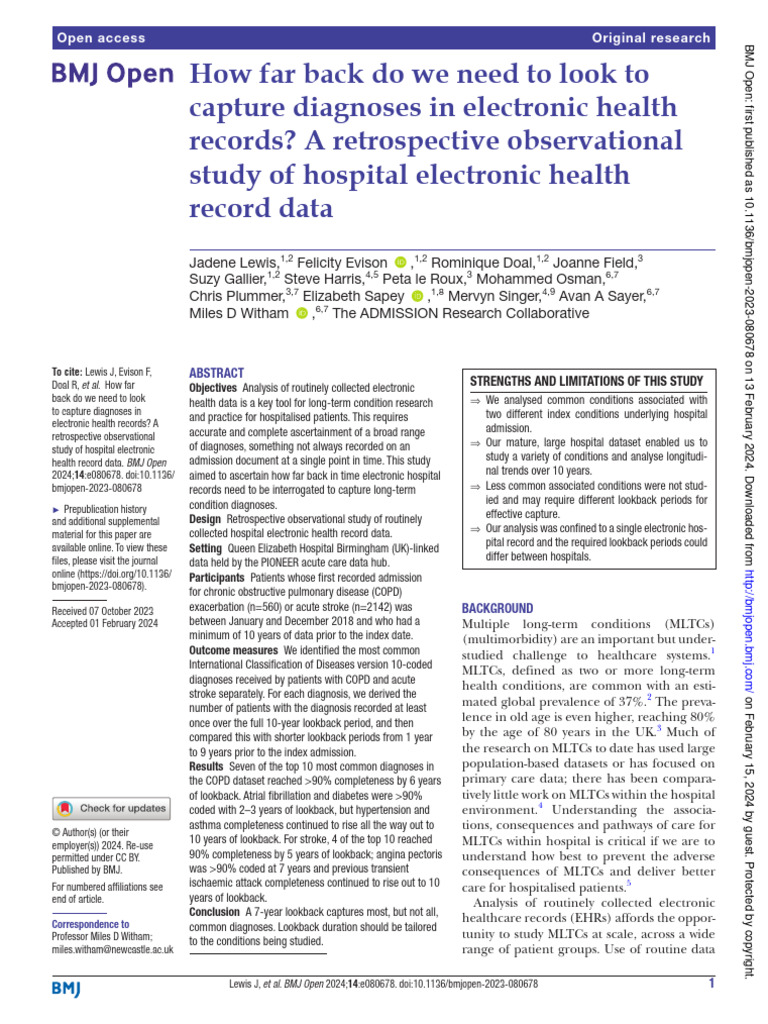 How Far Back Do We Need To Look To Capture Diagnoses in Electronic ...