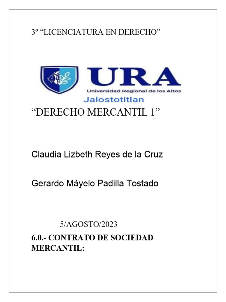 CONTRATO DE SOCIEDAD MERCANTIL 6.0.- | PDF | Sociedad de responsabilidad limitada | Justicia
