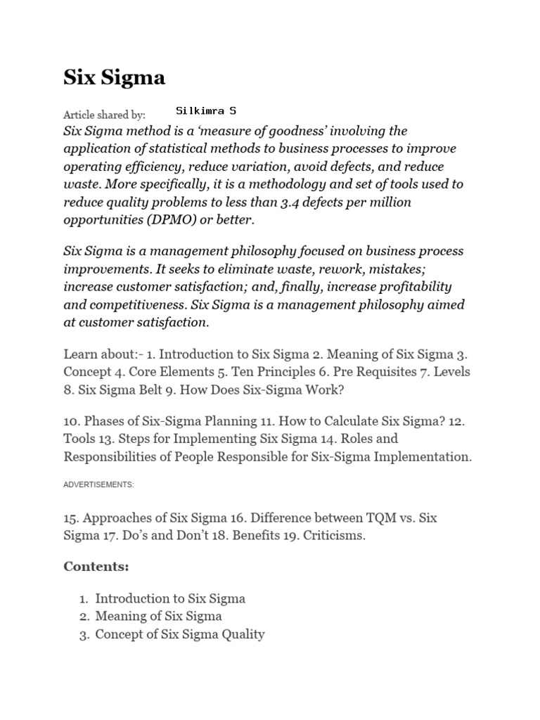 Six Sigma | PDF | Six Sigma | Standard Deviation