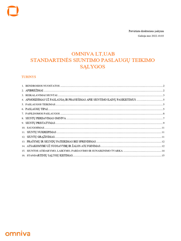 OMNIVA Standartines Siuntimo Paslaugu Teikimo Salygos LT 2022 10 03 ...