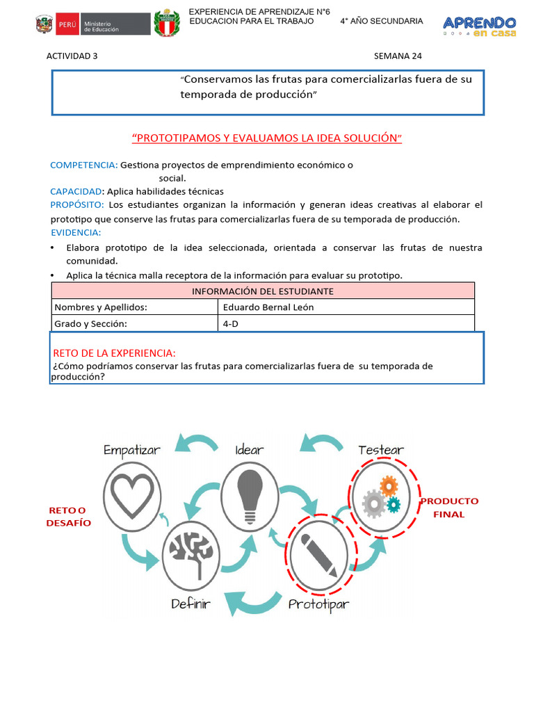 4° RESUMEN SEMANA 24 EXPR. APREND. N°6 ACTIV.3 PROTOTIPAR Y EVALUAR FRUTASs | PDF | Iniciativa ...