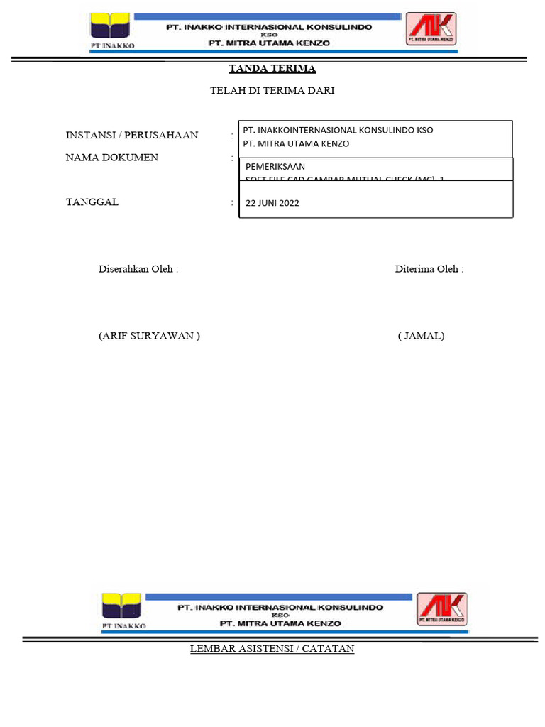 Tanda Terima Dan Lembar Asistensi 220622 | PDF
