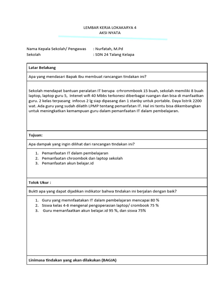 Lembar Kerja Rencana Aksi Dengan Format BAGJA | PDF