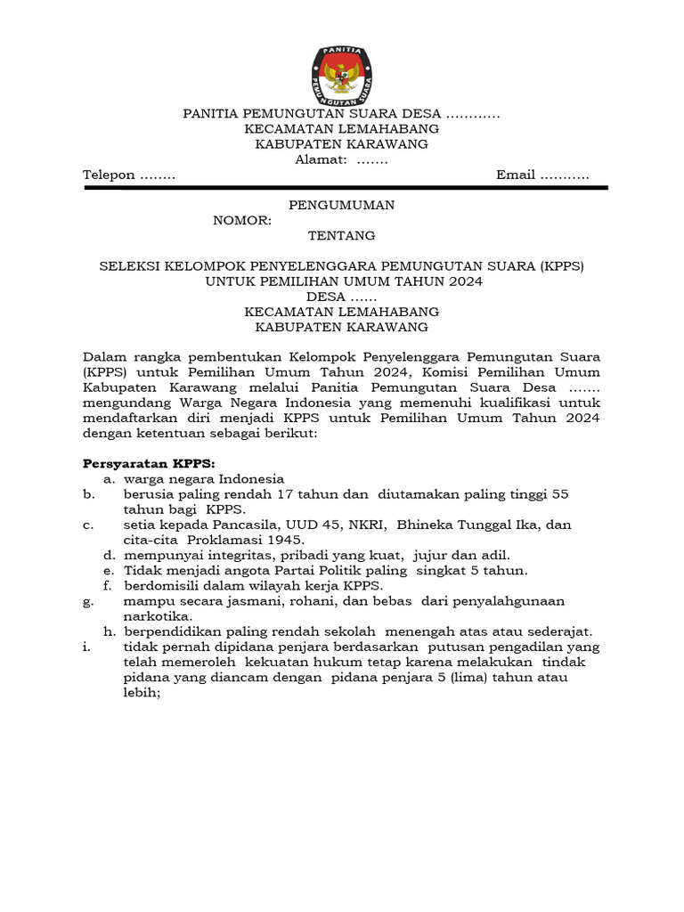 Seleksi KPPS Pemilu 2024 Karawang | PDF | Olahraga & Rekreasi