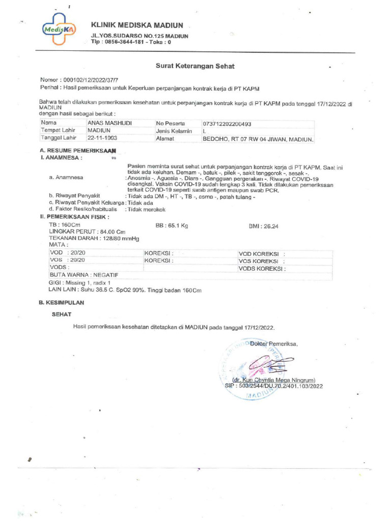 Surat Sehat Anas - 2 | PDF