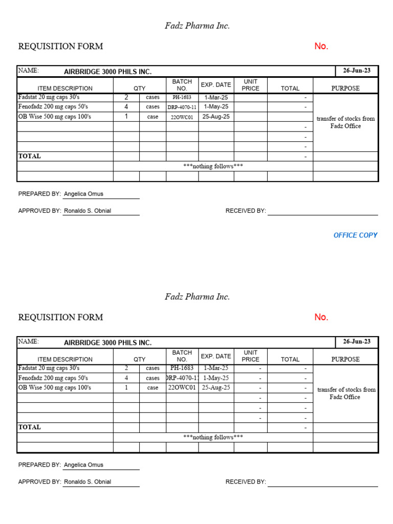 Requisition Form 2021 | PDF | Pharmaceutical Sciences | Health Care