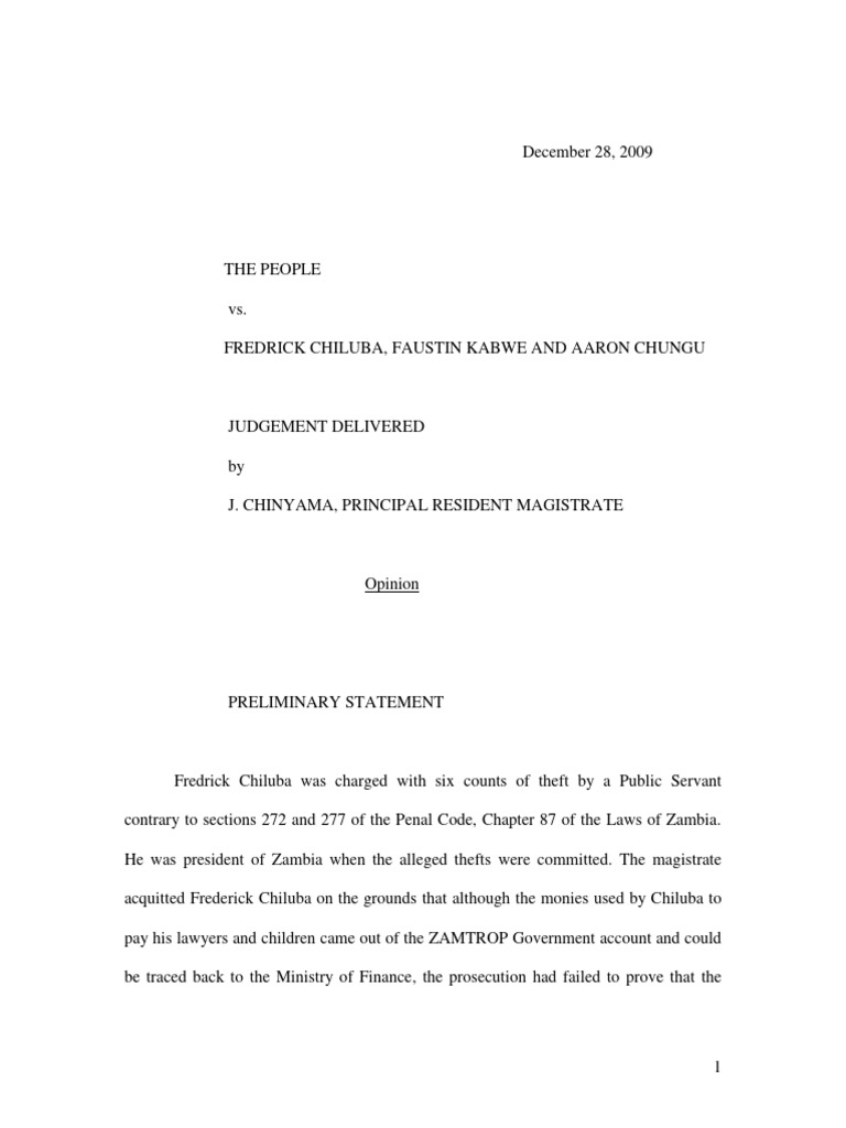 Zambia High Court Judgement - The People Vs Fredrick Chiluba Faustin ...