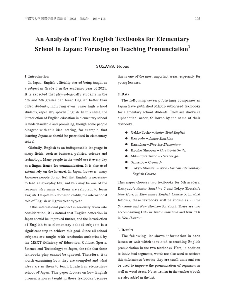 An Analysis of Two English Textbooks For Elementary School in Japan ...
