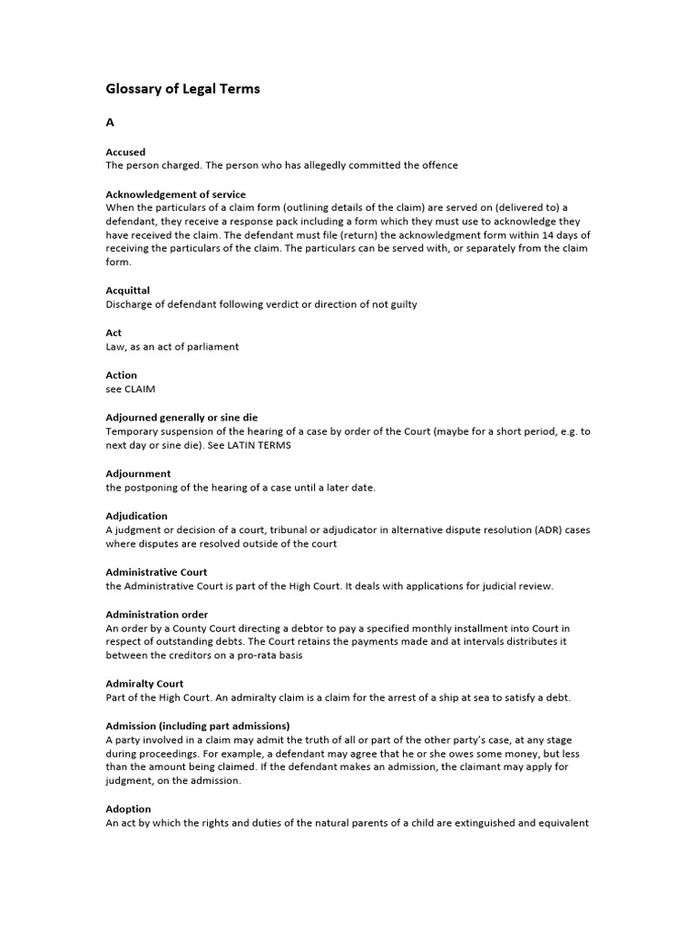 Glossary of Legal Terms | PDF | Costs In English Law | Judgment (Law)