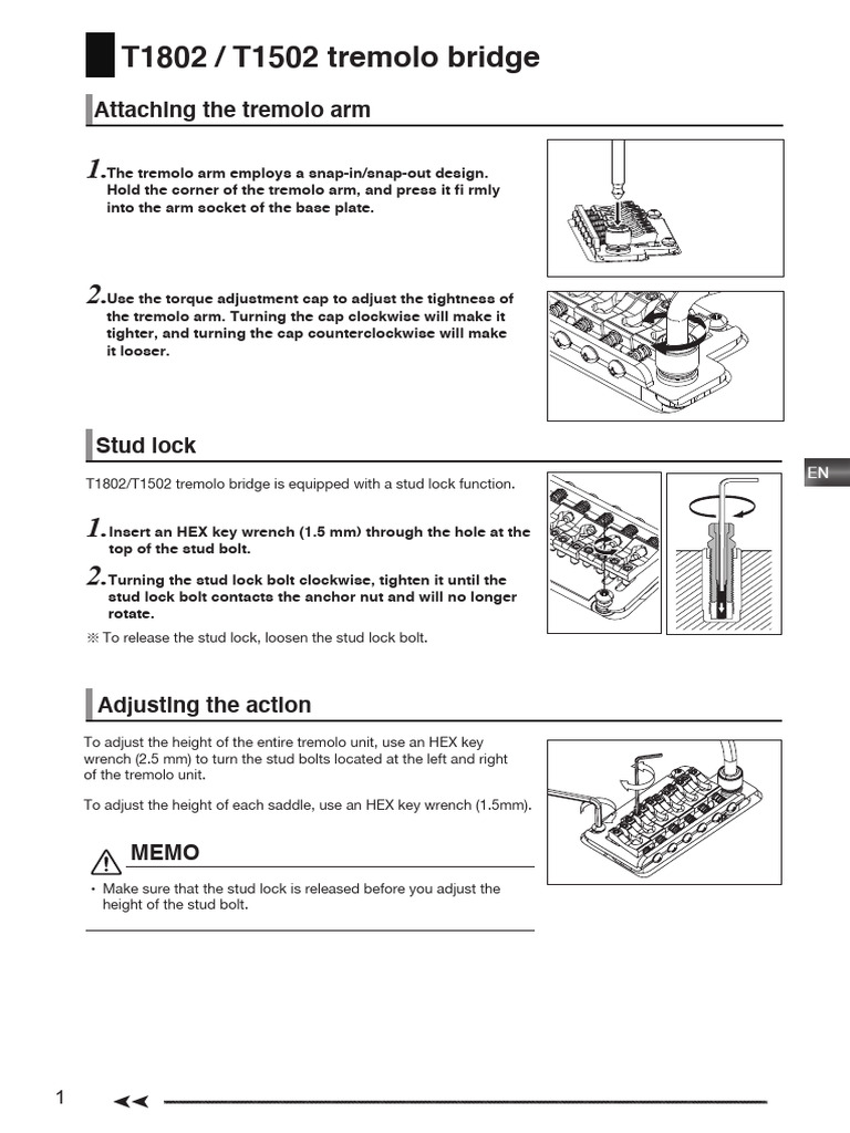 T1802 T1502 Tremolo Bridge en | PDF | Screw | Guitars