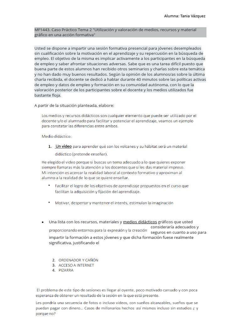 MF1443. Caso Práctico Tema 2 Utilización y Valoración de Medios, Recursos y Material Gráfico en ...