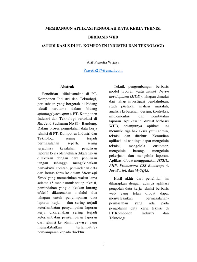 Aplikasi Data Kerja Teknisi Web PT KINTEK | PDF