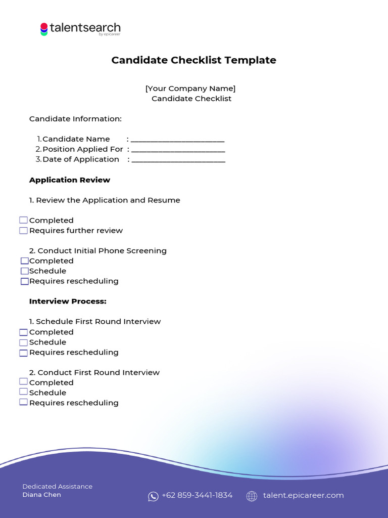 Candidate Checklist Template | PDF | Background Check | Business
