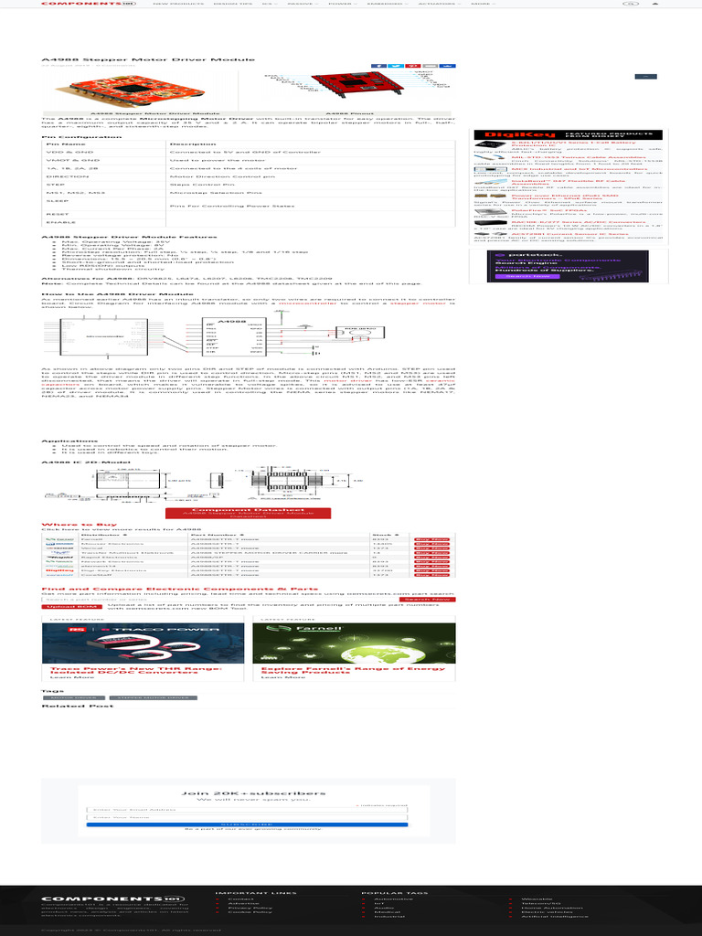 A4988 Stepper Motor Driver Module Pinout, Datasheet, Specs ...