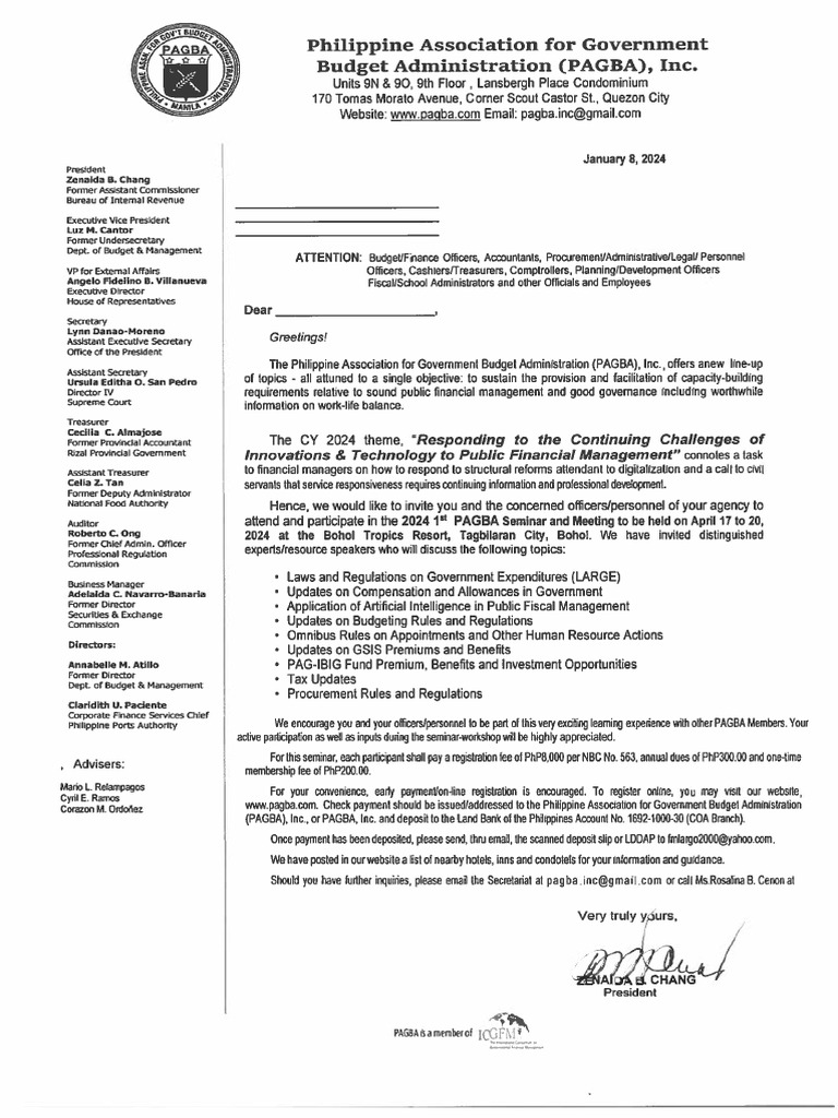 Pagba Seminar Invitation 2024 1ST Quarter | PDF