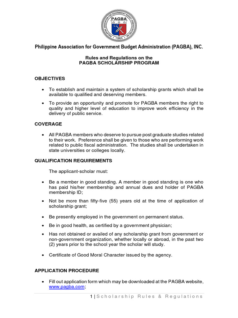 2023 PAGBA Scholarship Rules and Regulations 1 C - 231115 - 072406 | PDF | Thesis