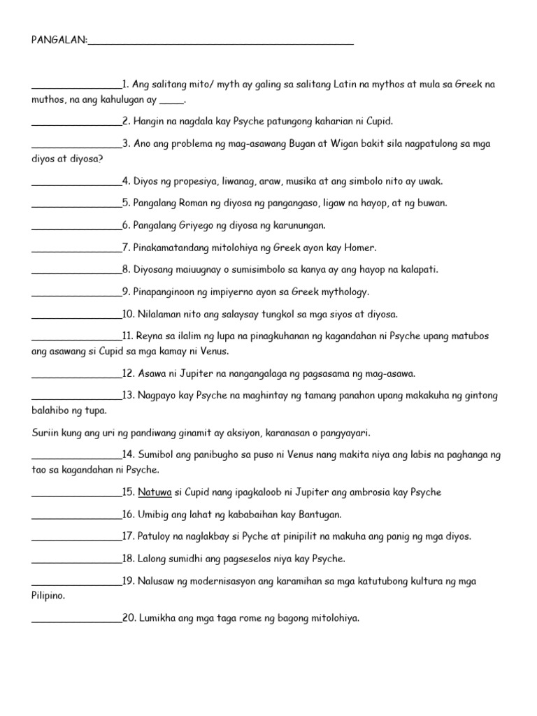 QUIZ - Filipino 10 - Mitolohiya | PDF