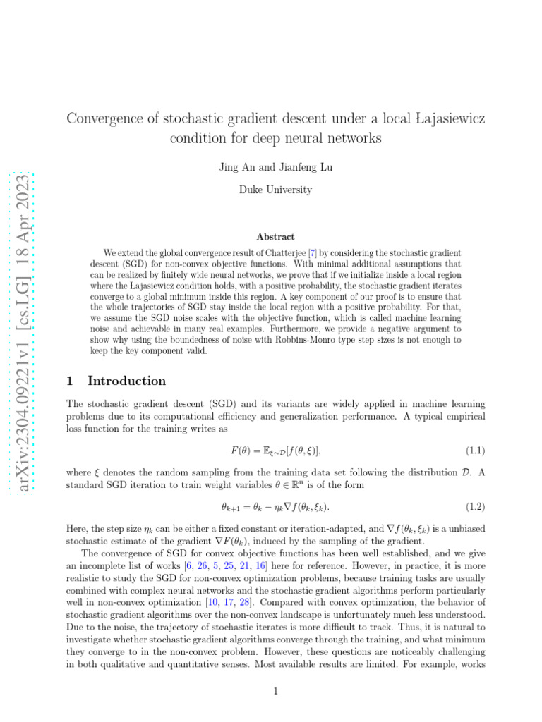 2304.09221 Convergence of Stochastic Gradient Descent Under | Download Free PDF | Mathematical ...