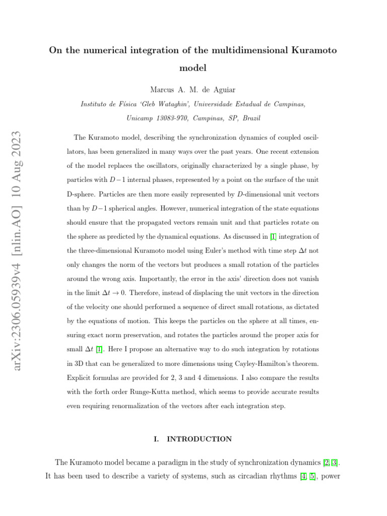 Multidimensional Kuramoto Model Integration | PDF | Eigenvalues And ...