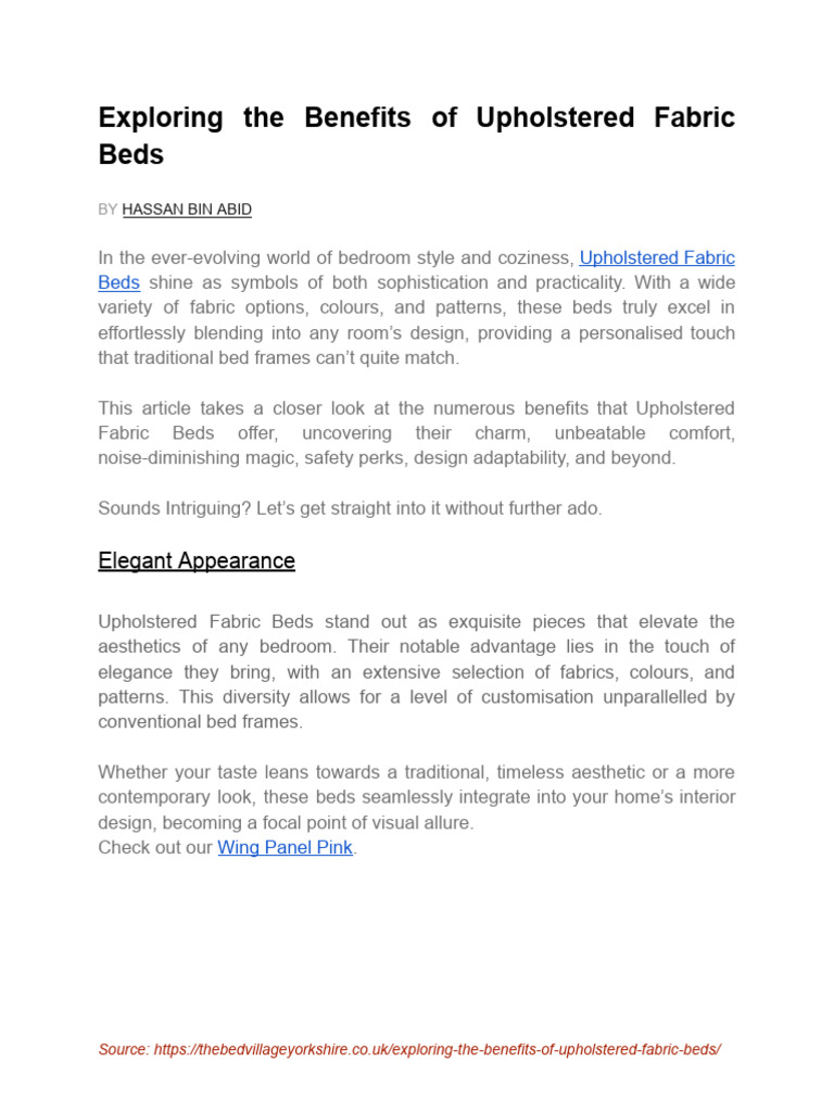 Exploring the Benefits of Upholstered Fabric Beds | PDF | Textiles | Upholstery