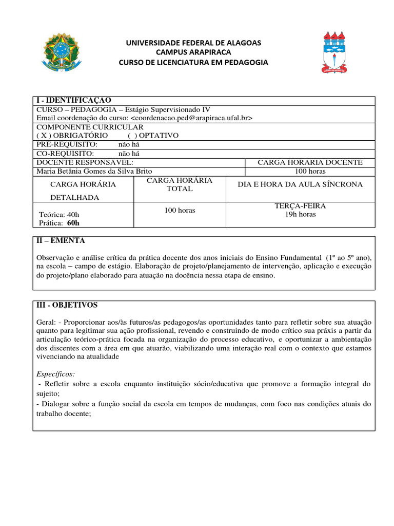 2021.2 Plano de Trabalho Estagio Supervisionado IV | PDF | Pedagogia ...