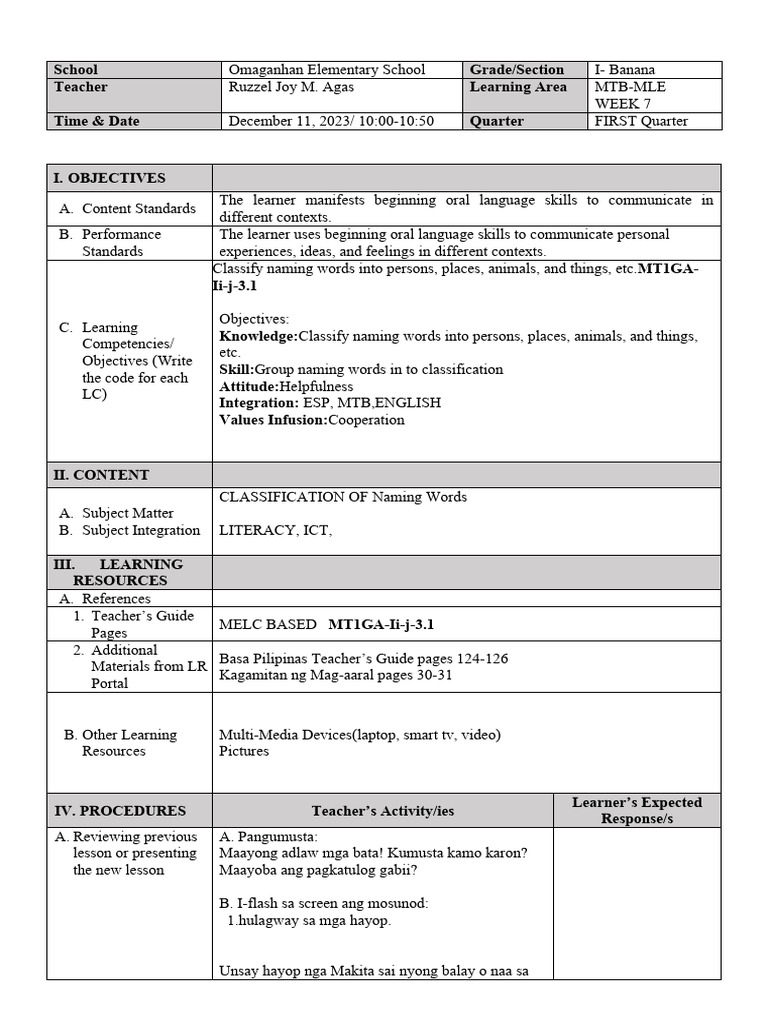 Cot Mtb-Mle1 Week-8 | Download Free PDF | Learning | Human Communication
