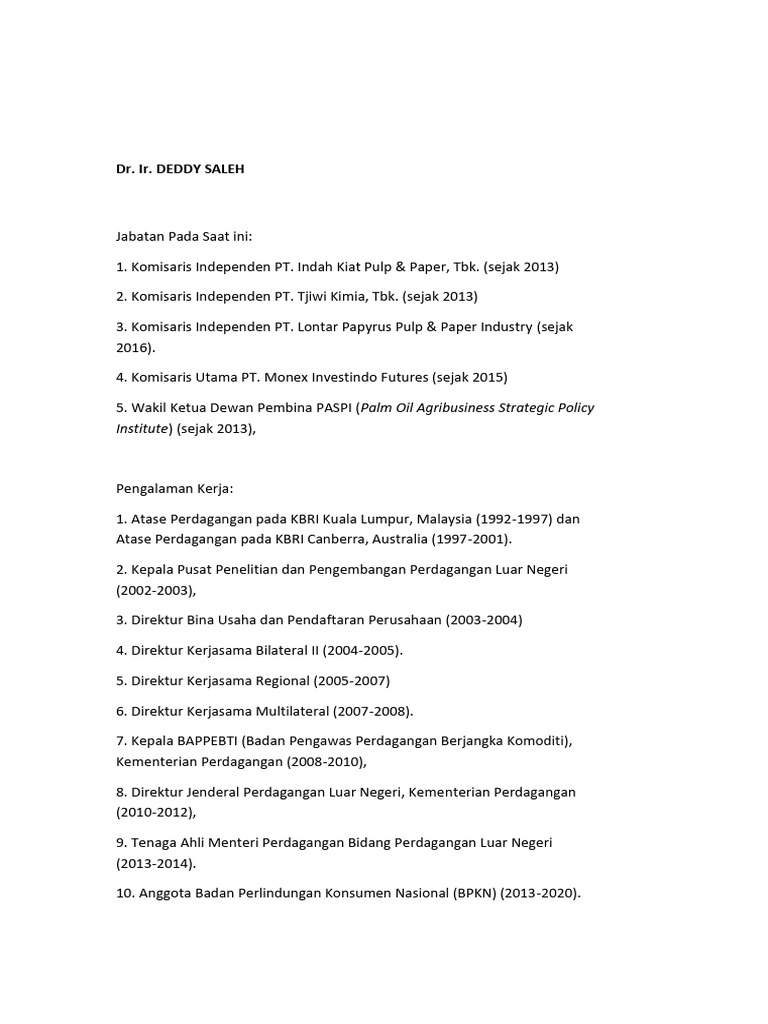 CV Bapak Deddy Saleh | PDF