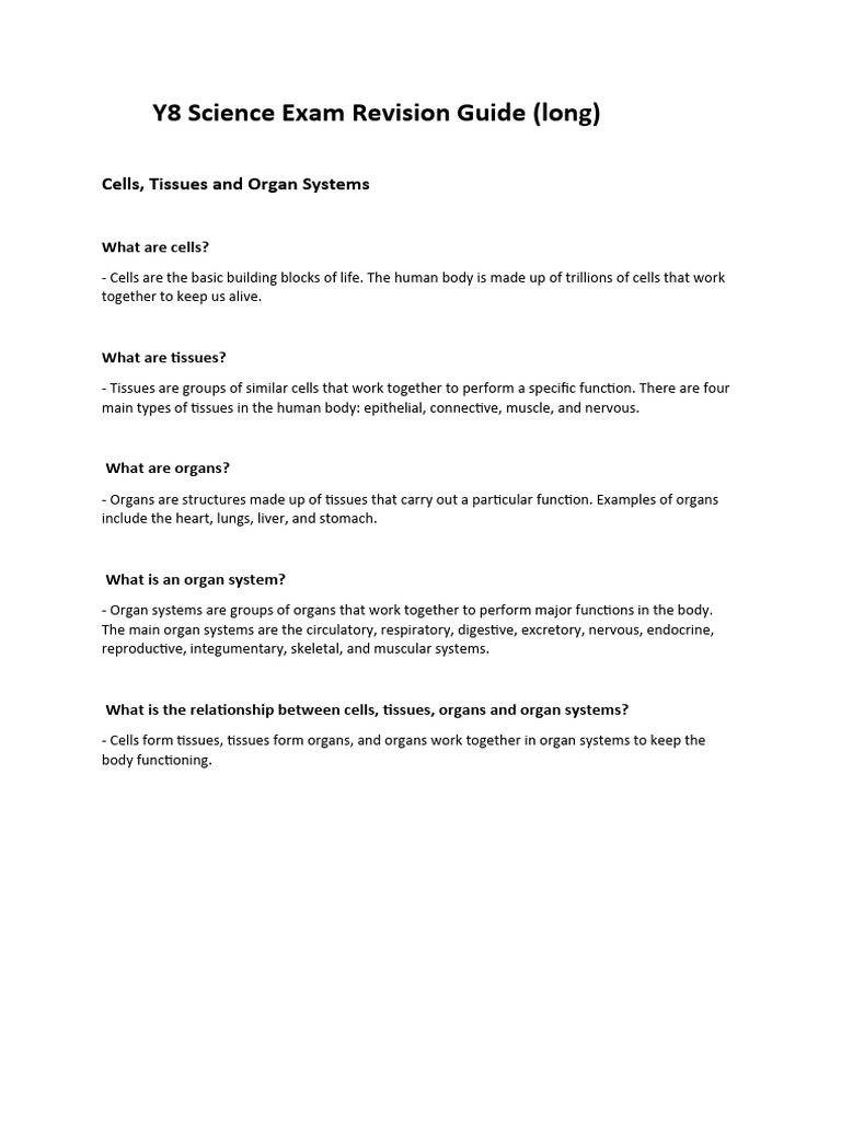 Y8_Science_Exam_Revision_Guide_long | PDF | Lung | Human Body